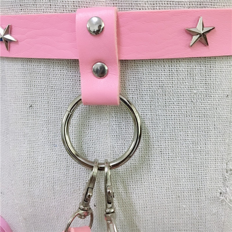 Pink or Black Faux Leather Drag Queen Bra and Harness Set